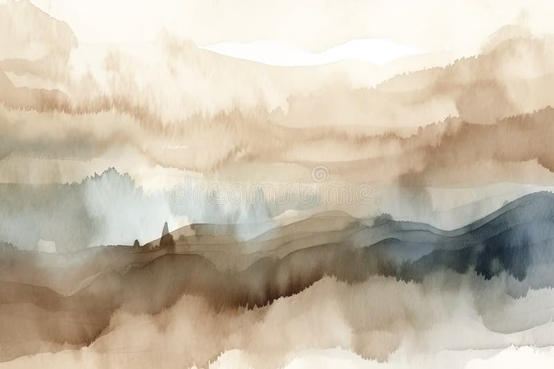 Watercolor Neutral Minimalist Landscape Illustration Stock Illustration ...