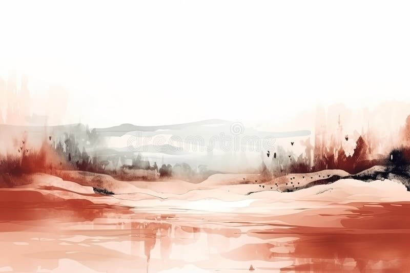 Watercolor Neutral Minimalist Landscape Illustration Stock Illustration ...