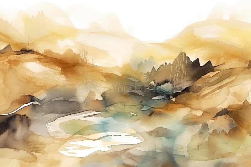 Watercolor Neutral Minimalist Landscape Illustration Stock Illustration ...