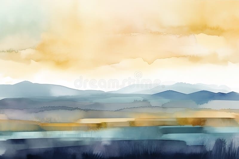 Watercolor Neutral Minimalist Landscape Illustration Stock Illustration ...