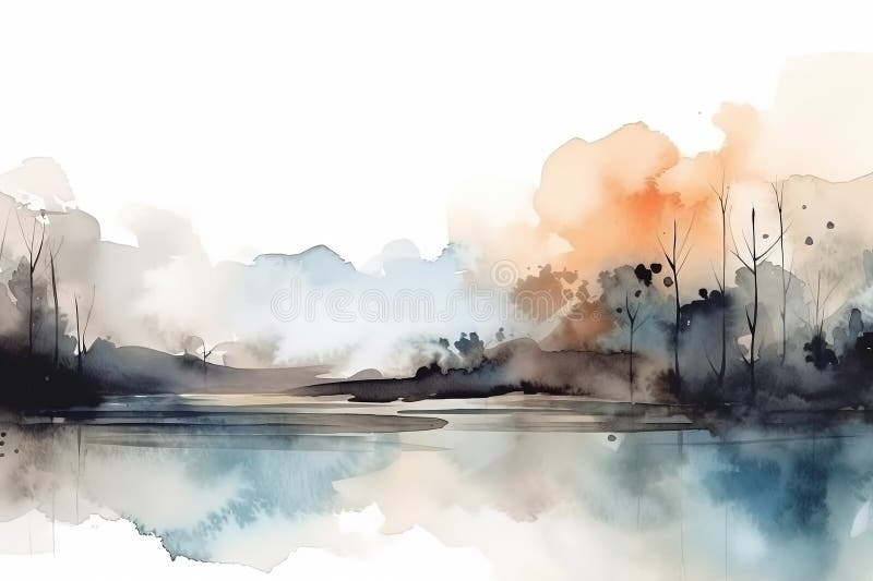 Watercolor Neutral Minimalist Landscape Illustration Stock Illustration ...