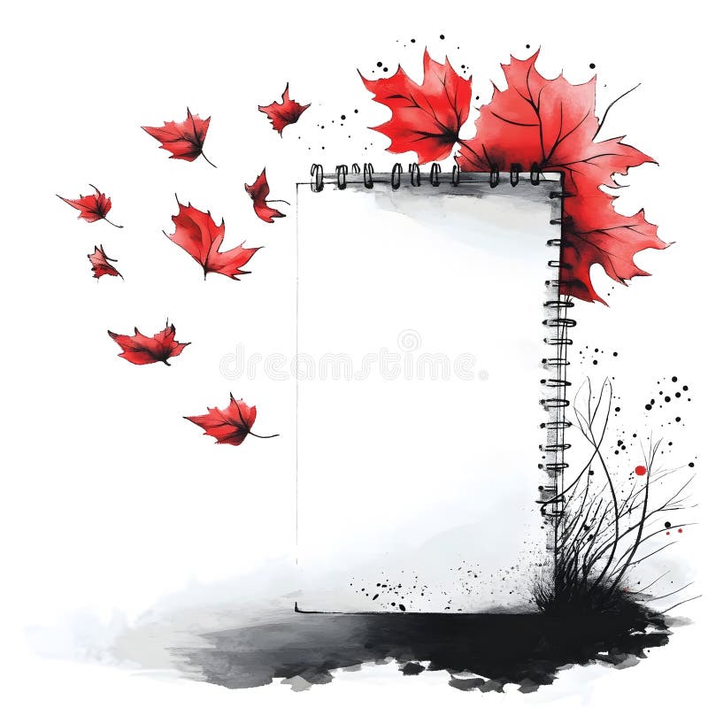 Watercolor Notebook with Falling Maple Leaves Stock Illustration ...