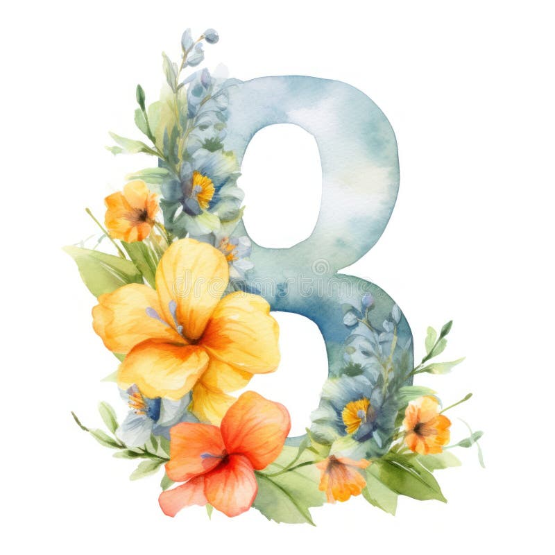 Watercolor Number 8 with Flowers. Stock Illustration - Illustration of ...