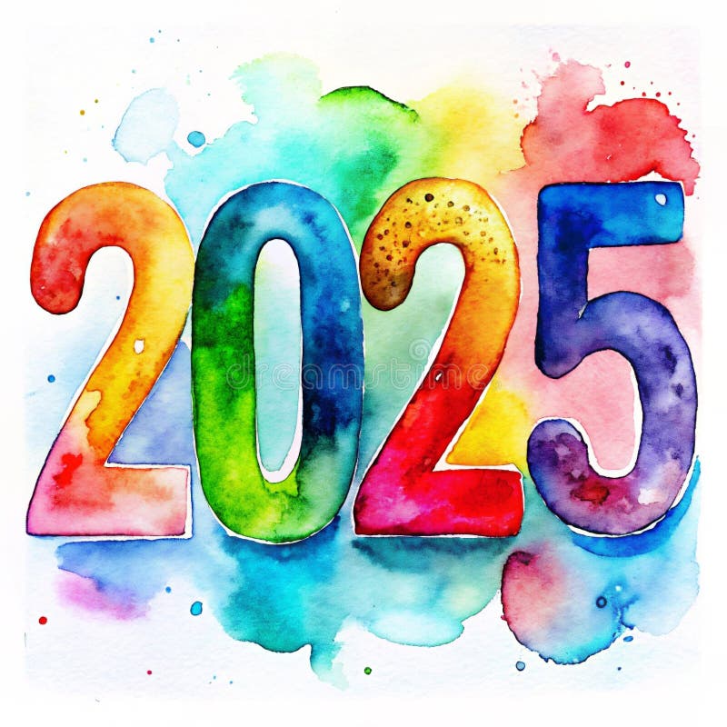 Watercolor Numbers Spell Out "2025" with Each Digit Featuring a ...