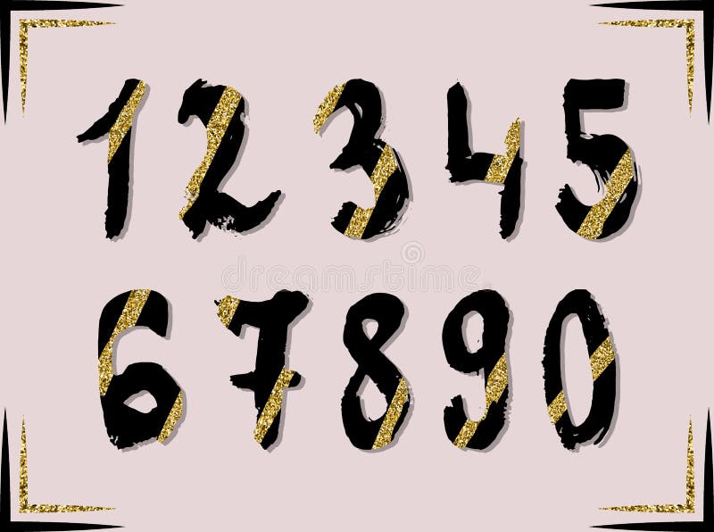 Watercolor Numerals with Golden Glitter Stock Vector - Illustration of ...
