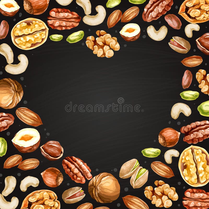 Watercolor Nut Collection. Different Types of Nuts Around the Heart ... Watercolor Nut Collection. Different Types of Nuts Around the Heart ...