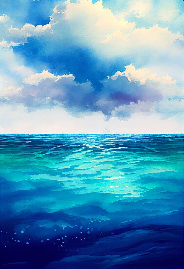 Watercolor Ocean Calm Water Surface, Ai Generation Stock Illustration ...