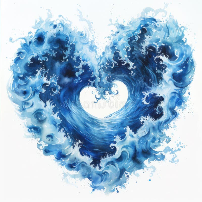 Watercolor, Ocean Waves, Heart Shape Isolated Stock Image - Image of ...