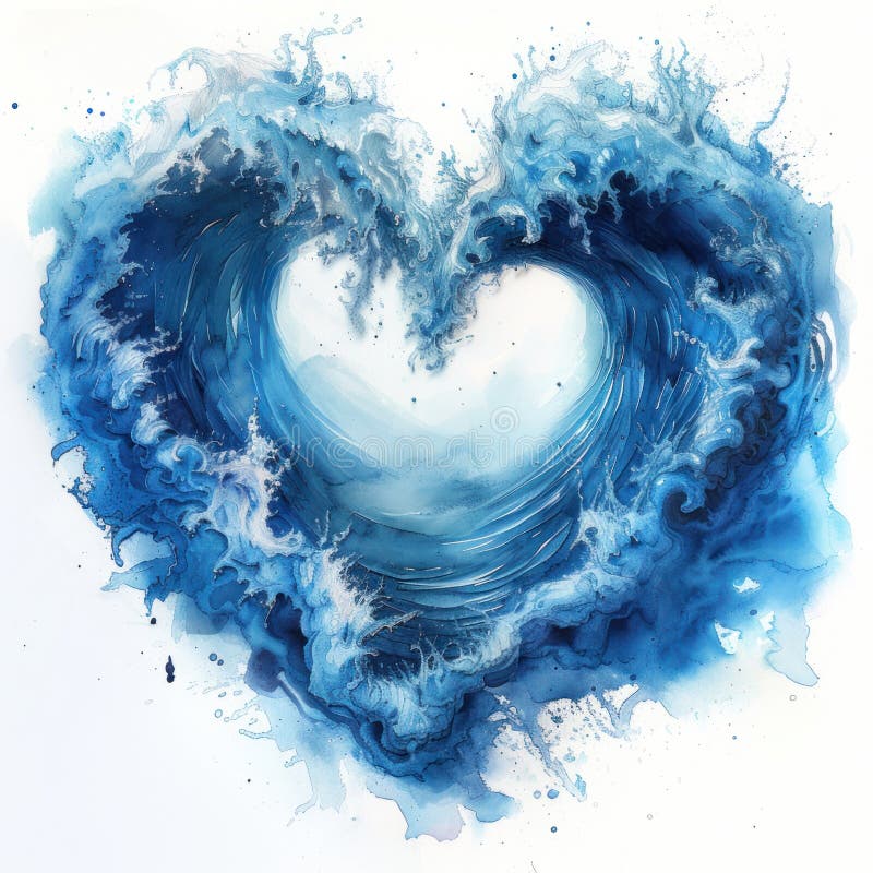Watercolor, Ocean Waves, Heart Shape Isolated Stock Photo - Image of ...