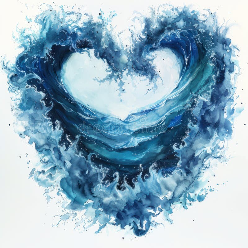Watercolor, Ocean Waves, Heart Shape Isolated Stock Photo - Image of ...