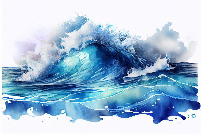 Watercolor Ocean Waves and Splash Water, Ai Generation Stock ...