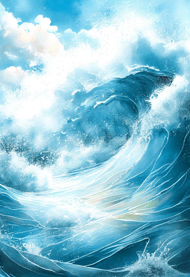 Watercolor Ocean Waves and Splash Water, Ai Generation Stock ...