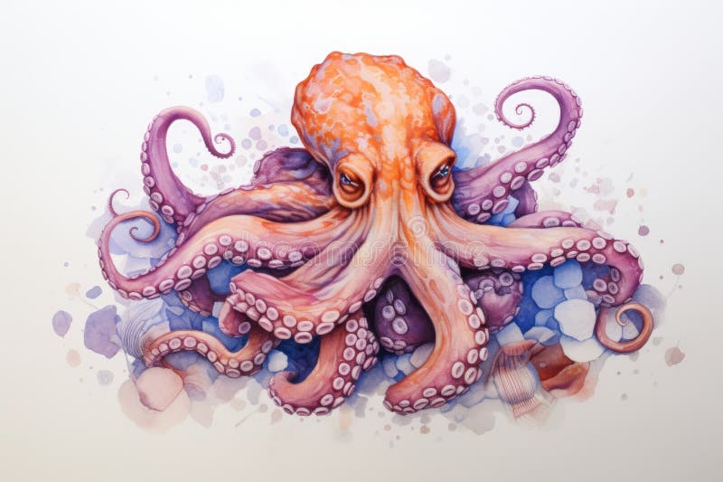 Watercolor Octopus Art Work of an Octopus in the Ocean Stock ...