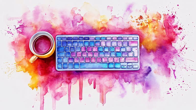 Watercolor Office Equipment Keyboard Vector Illustration Stock ...