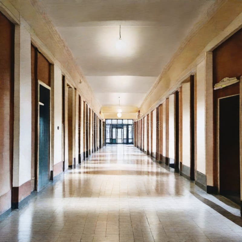 Watercolor of an Old Empty Shopping Mall Corridor Building with Style ...