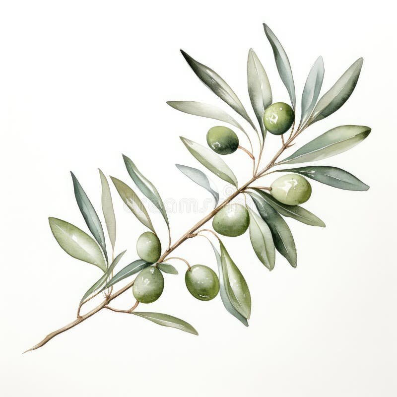 Watercolor Olive Branch, AI Generated Stock Illustration - Illustration ...