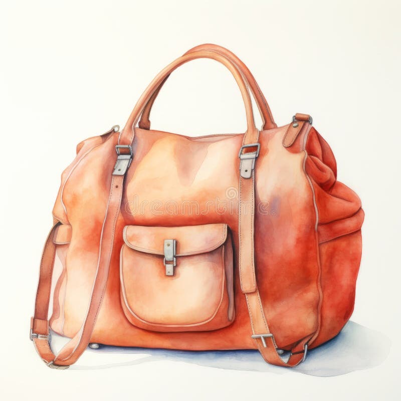 Watercolor Orange Handbag Illustration with Dusseldorf School Influence ...