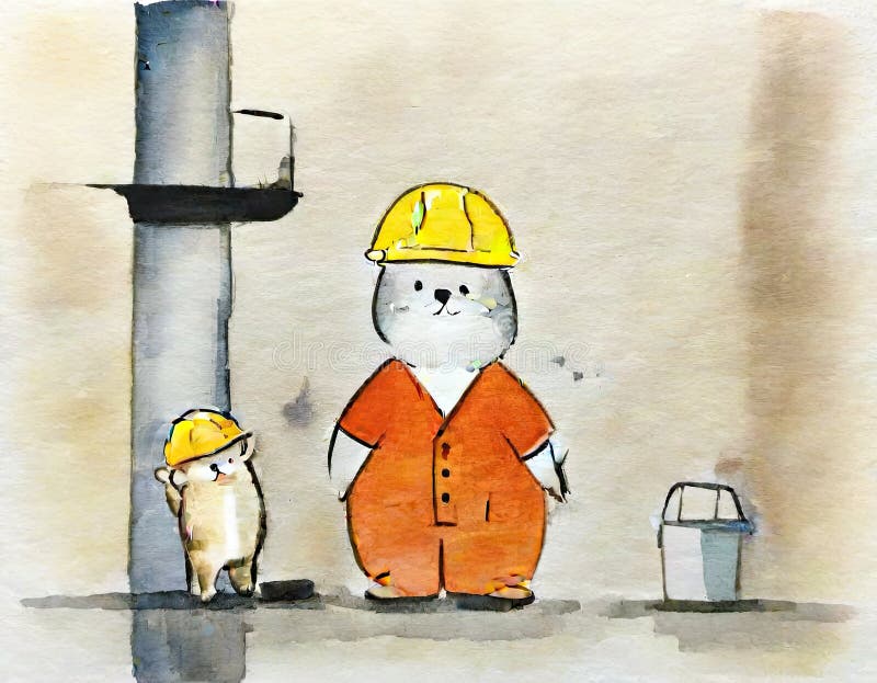 Watercolor of Otter Worker with Stock Illustration - Illustration of ...