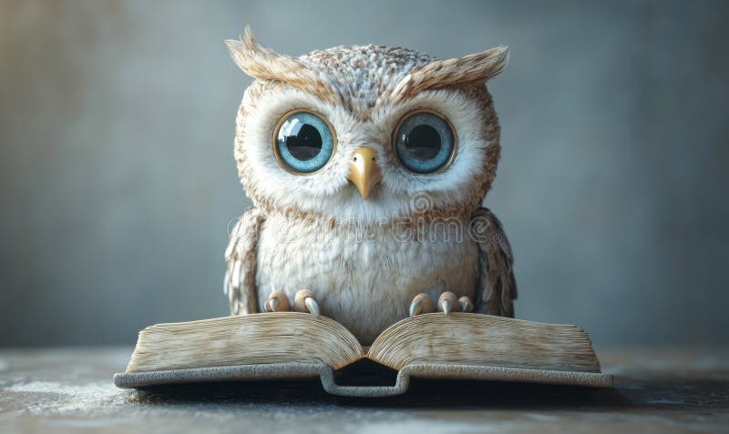 Watercolor Owl Reading a Book, Soft and Charming on a Blank Canvas, 3D ...