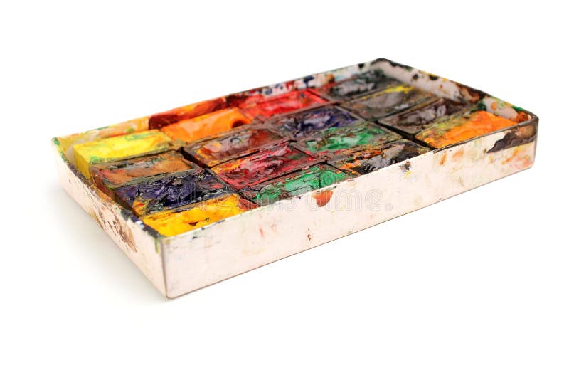 Watercolor Paint Box with Brush and Water Glass Stock Photo - Image of ...
