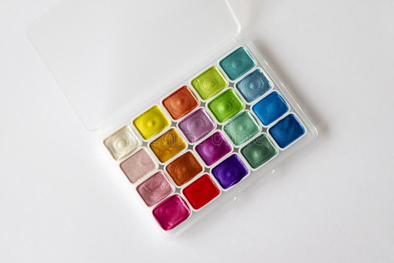 Watercolor Paint Box. Professional Paints in Rectangles. Transparent ...