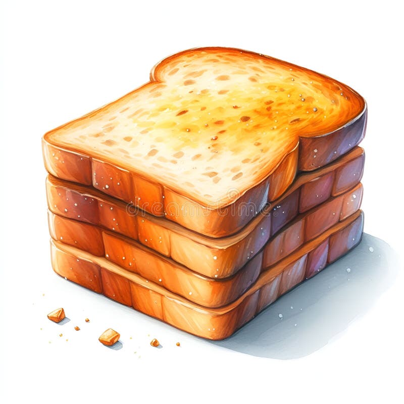 Watercolor Paint Bread Toast for Breakfast Decor Stock Illustration ...