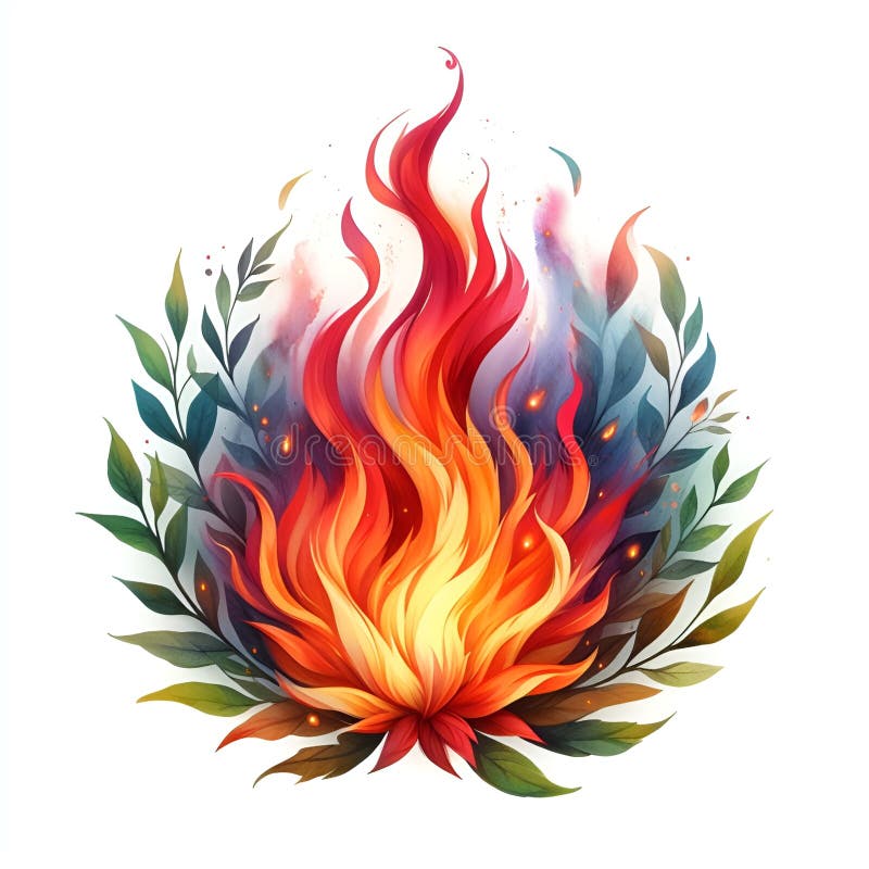 Watercolor Paint Hot Fire Burn Illustration Stock Illustration ...