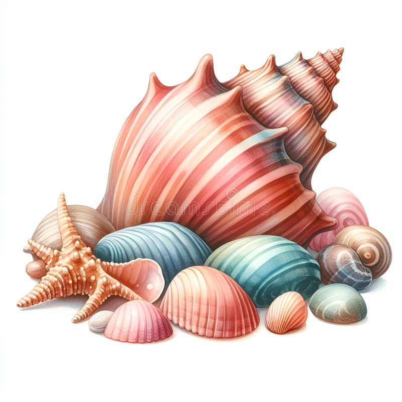 Watercolor Paint Ocean Shell with Pearl Illustration Stock Image ...