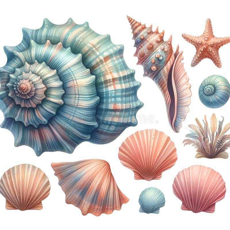 Watercolor Paint Ocean Shell with Pearl Illustration Stock Illustration ...