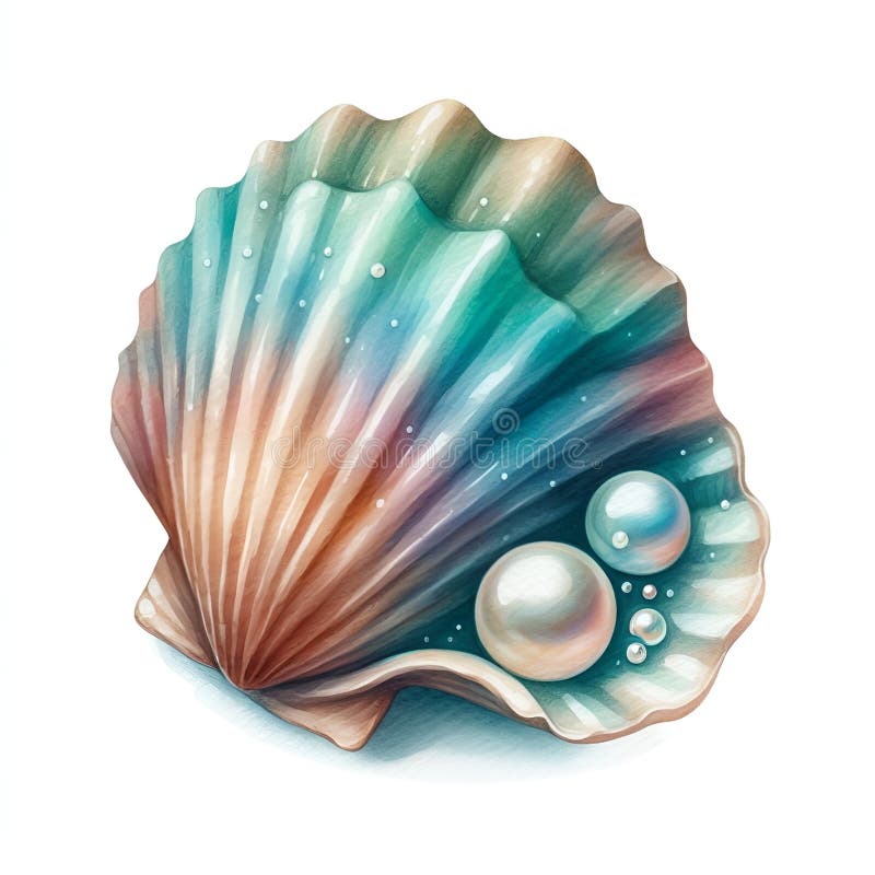 Watercolor Paint Ocean Shell with Pearl Illustration Stock Illustration ...