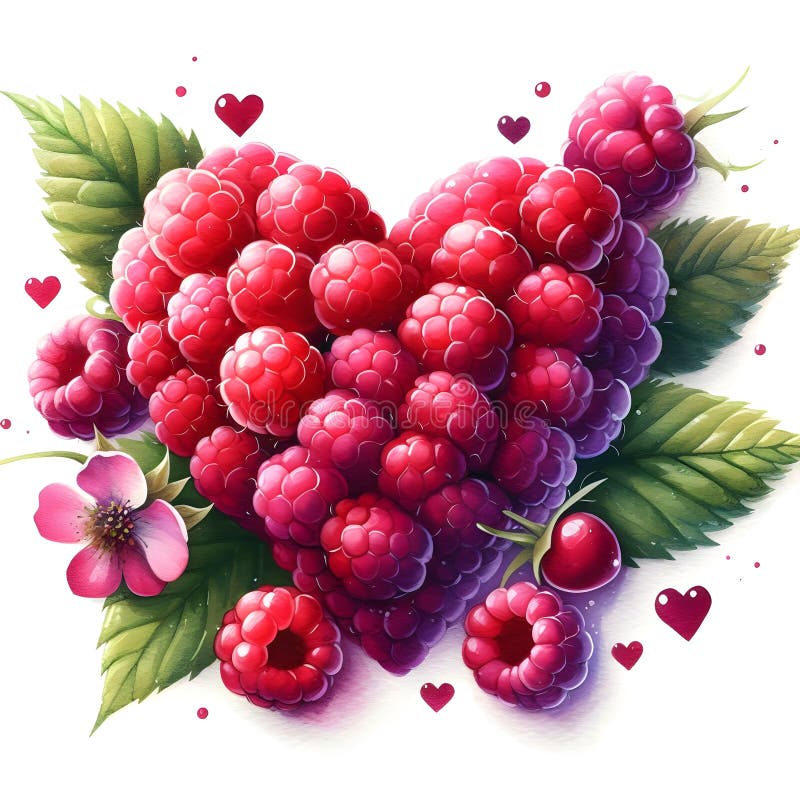 Watercolor Paint Raspberry Heart Shape on White Love Symbol Stock ...