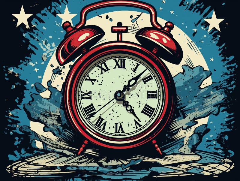 Watercolor Paint Style Image of Big Clock and City Elements Around ...