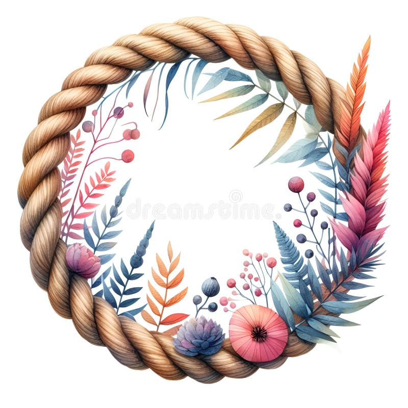 Watercolor Paint Style Round Rope Frame Border Illustration Stock ...