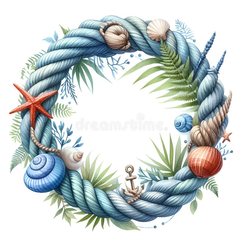 Watercolor Paint Style Round Rope Frame Border Illustration Stock ...
