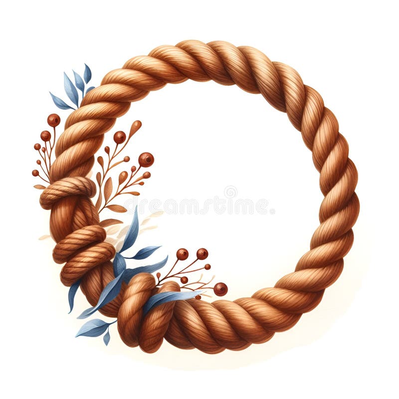 Watercolor Paint Style Round Rope Frame Border Illustration Stock ...