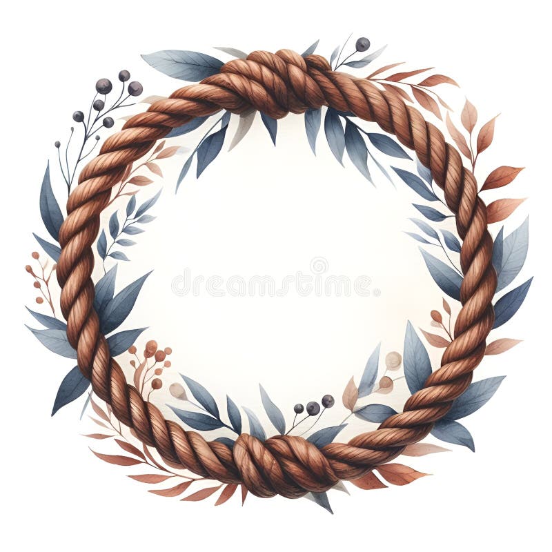 Watercolor Paint Style Round Rope Frame Border Illustration Stock ...