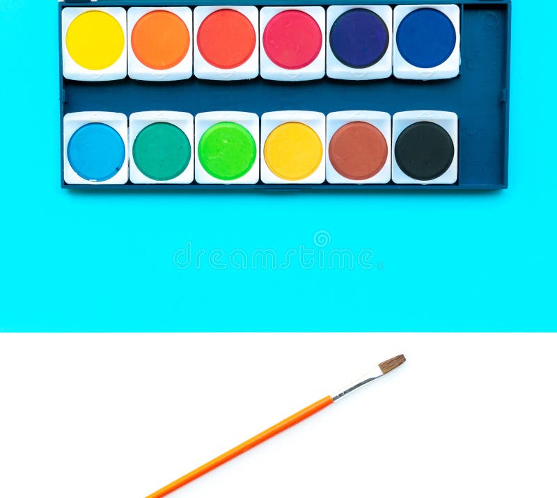 Watercolor and Paintbrush Put on the Table of Paint Stock Photo - Image ...