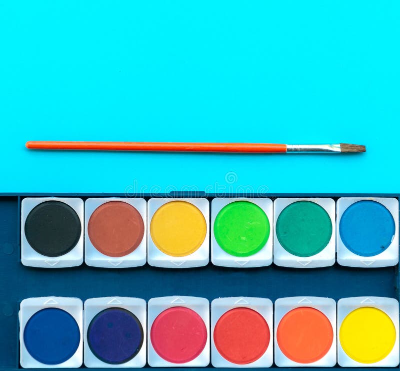 Watercolor and Paintbrush Put on the Table of Paint Stock Photo - Image ...