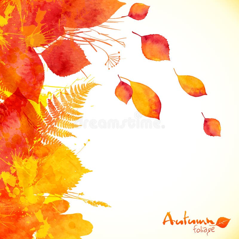 Watercolor Painted Autumn Leaves Vector Background Stock Vector ...
