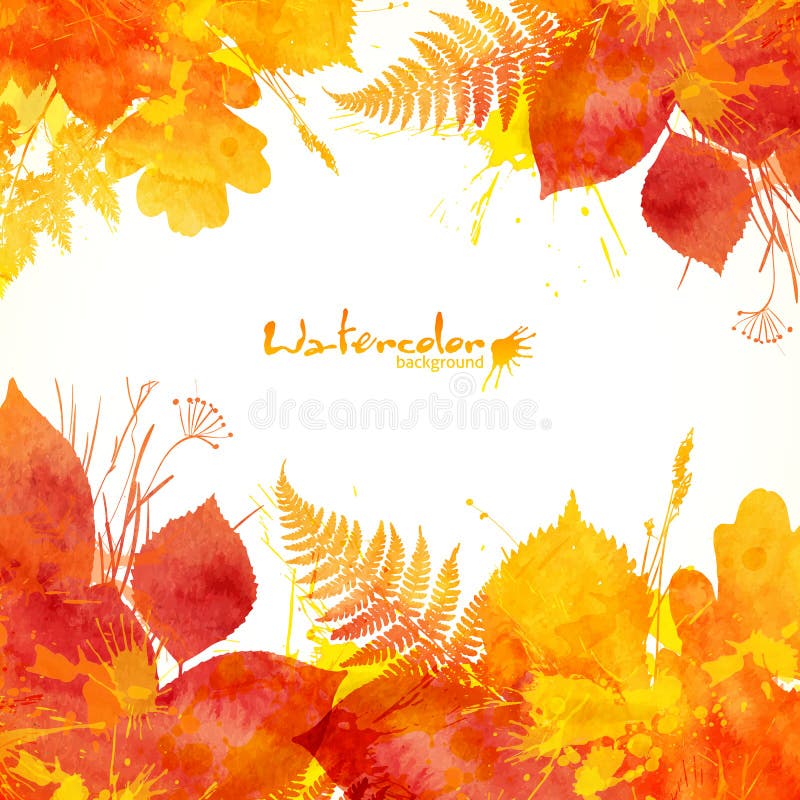 Watercolor Painted Autumn Leaves Vector Background Stock Vector ...