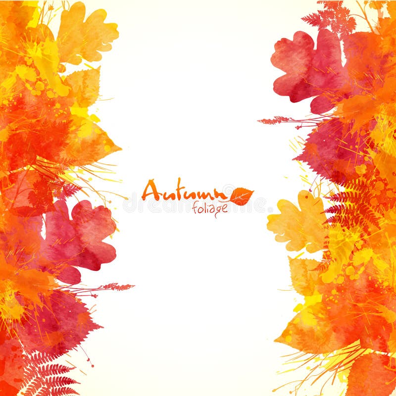 Watercolor Painted Autumn Leaves Vector Background Stock Vector ...