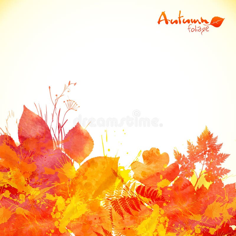 Watercolor Painted Autumn Leaves Vector Background Stock Vector ...