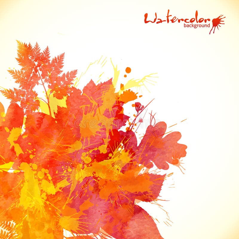 Watercolor Painted Autumn Leaves Vector Background Stock Vector ...