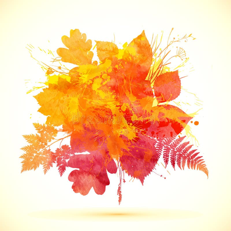 Watercolor Painted Autumn Leaves Vector Background Stock Vector ...