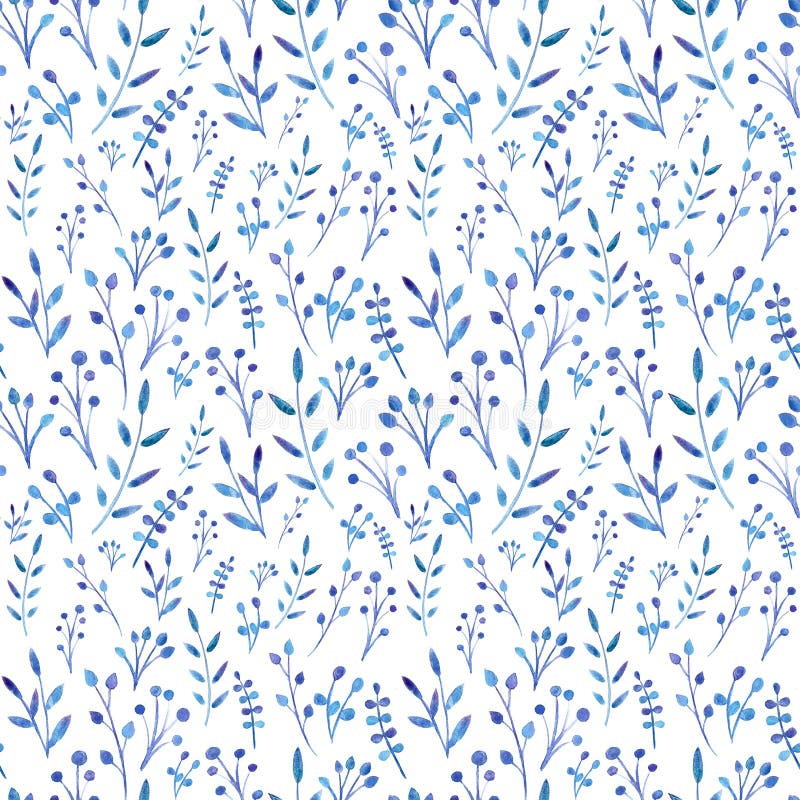 Watercolor Painted Blue Leaves. Seamless Pattern Fill Stock ...