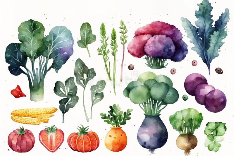 Watercolor Painted Collection of Vegetables. Stock Illustration ...