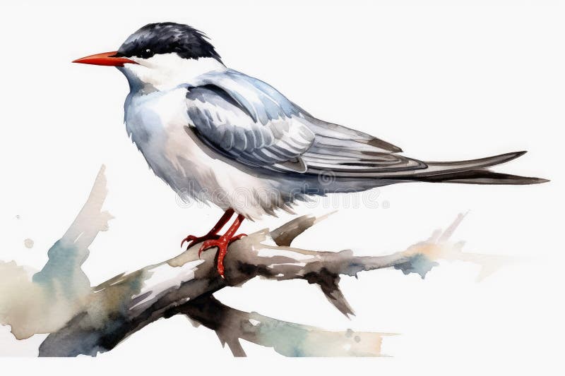 Watercolor Painted Common Tern on a White Background Stock Illustration ...