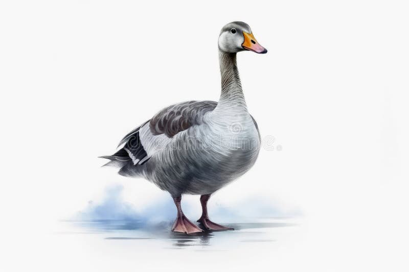 Watercolor Painted Grey Goose on a White Background Stock Illustration ...