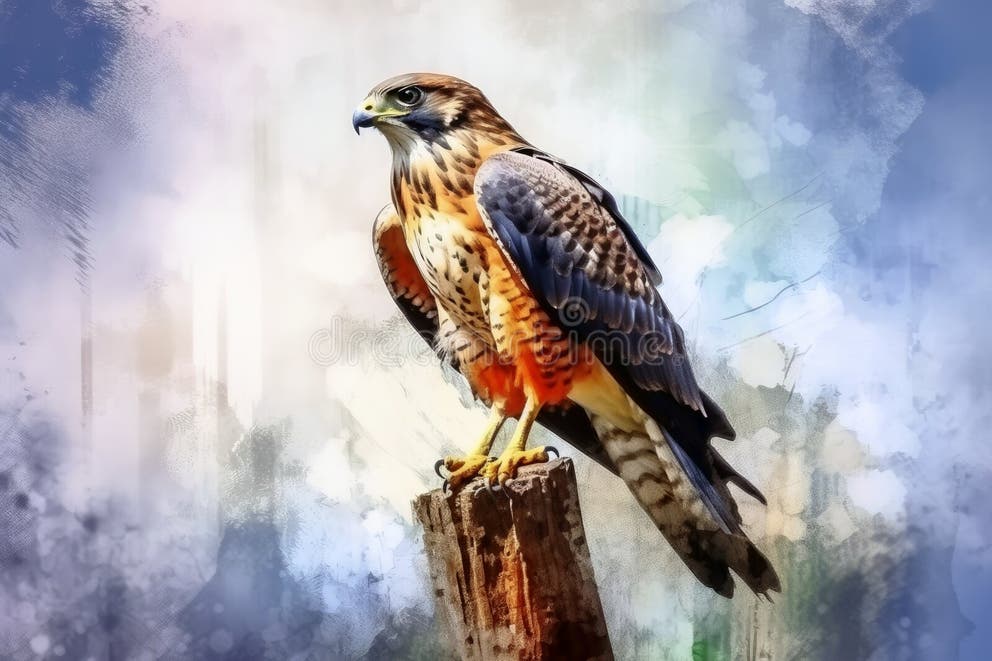 Watercolor Painted Merlin Hawk on a White Background Stock Photo ...