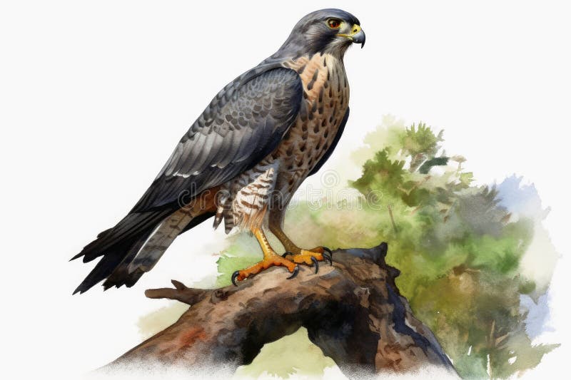 Watercolor Painted Merlin Hawk on a White Background Stock Illustration ...